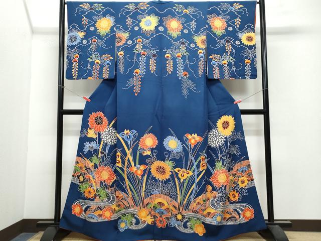 平和屋着物●訪問着　紅型　籬流水草花文　鬼しぼ縮緬　正絹　逸品　CAAU9629vf