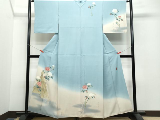 平和屋着物□上質な色無地 束ね熨斗地紋 薄紅色 やまと誂製