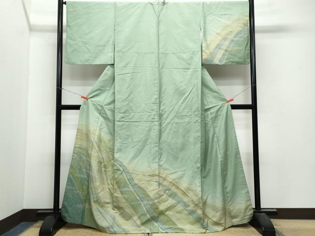 平和屋着物●石川県指定無形文化財　牛首紬　白山工房　手織り　訪問着　霞立波文　正絹　逸品　CAAU9645vf