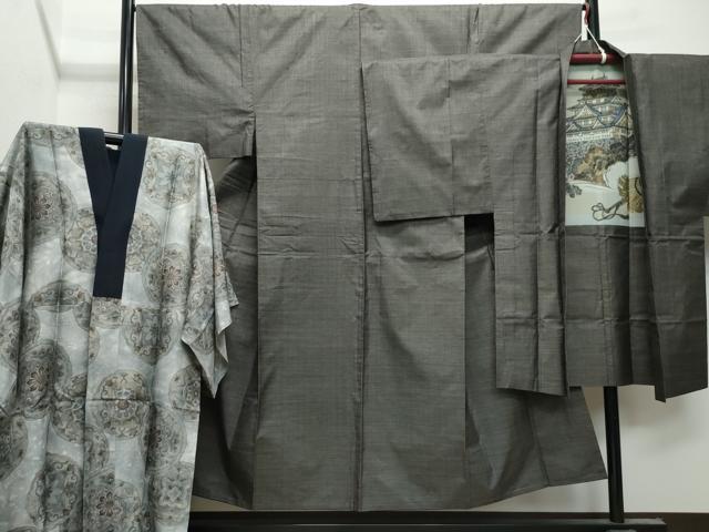 平和屋着物●男性　本場大島紬　アンサンブル　長襦袢セット　100亀甲　総詰め　正絹　逸品　CAAU9659vf