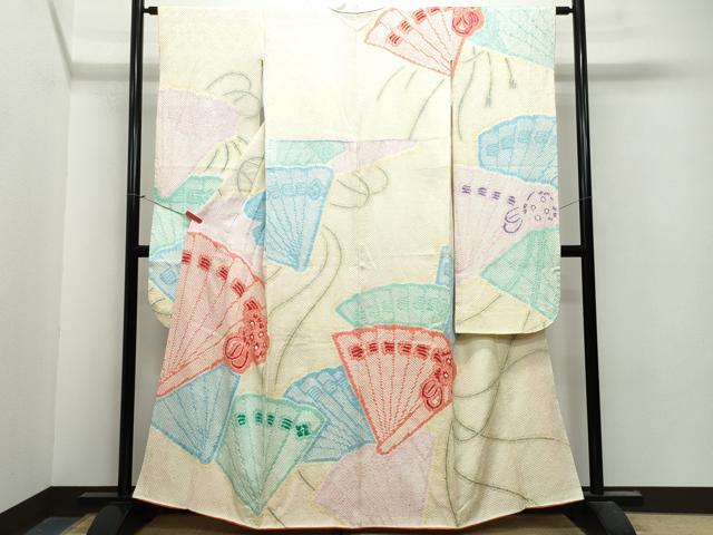 平和屋着物●豪華振袖　絞り　檜扇花文　正絹　逸品　CAAU9670vf