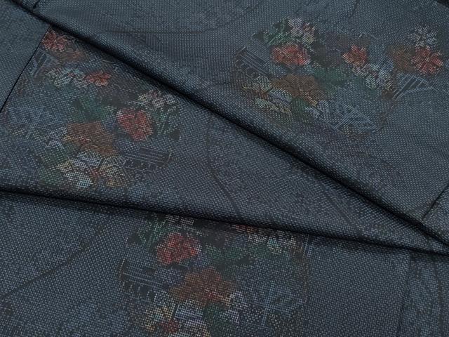 平和屋着物●本場大島紬　9マルキ　雪輪風景草花文　正絹　逸品　未使用　CAAU9700vf