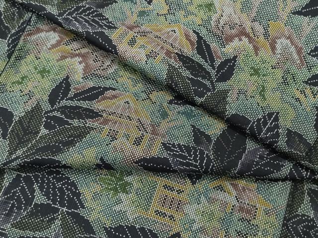 平和屋着物●本場大島紬　7マルキ　風景舞葉文　正絹　逸品　CAAU9716vf