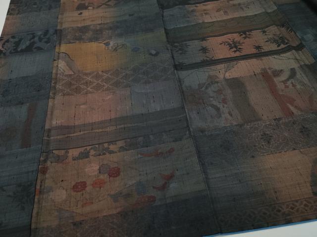 平和屋着物○小千谷紬 百柄 花蝶唐草文 正絹 逸品 CAAU9754vf