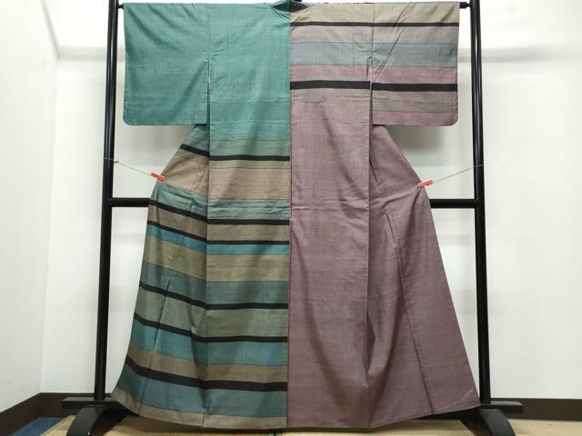 平和屋着物●本場大島紬　訪問着　9マルキ　片身変わり　変わり横段文　正絹　逸品　CAAU9858vf