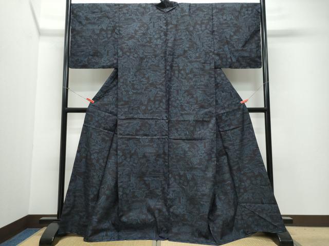 平和屋着物○結城紬 100亀甲 几帳籬草花文 正絹 逸品 CAAU9892vf
