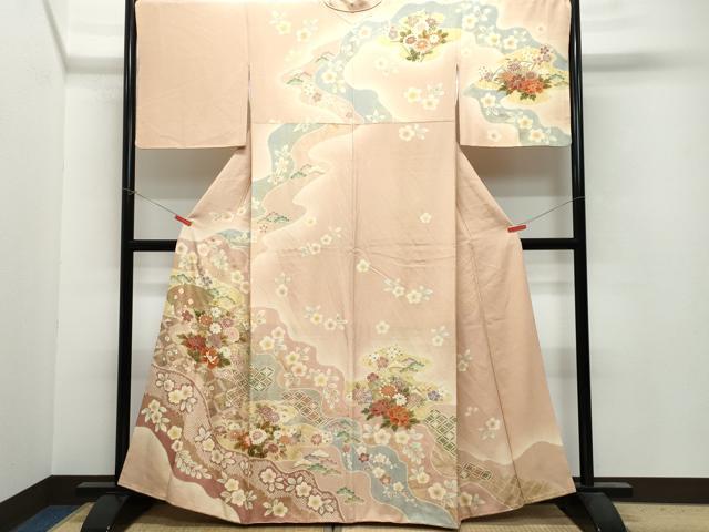 平和屋着物●訪問着　地紙草花文　金彩　さが美扱い　正絹　逸品　CAAU9922vf