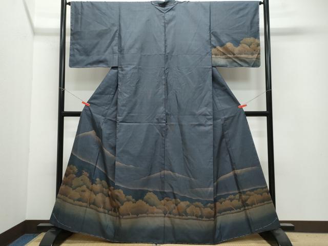平和屋着物●本場大島紬　訪問着　9マルキ　遠山草木文　正絹　逸品　未使用　CAAU9924vf