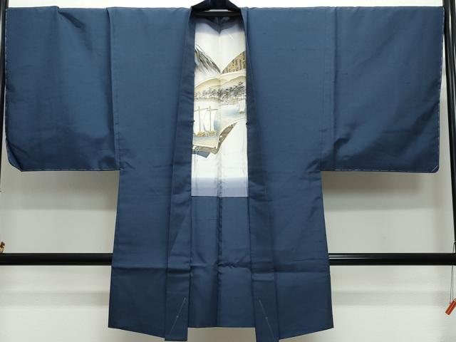 平和屋着物○男性 紬 アンサンブル 青褐色 正絹 逸品 未使用 CAAU9934vf