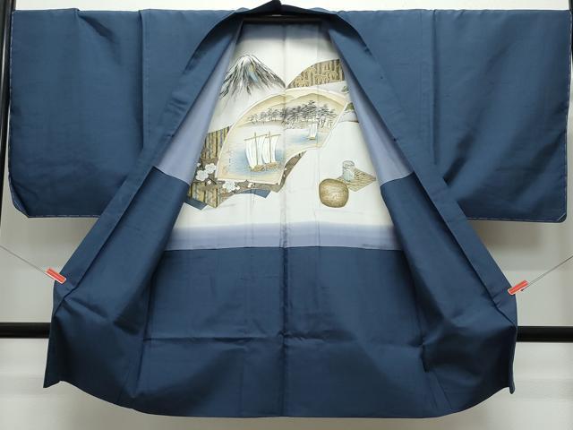 平和屋着物○男性 紬 アンサンブル 青褐色 正絹 逸品 未使用 CAAU9934vf