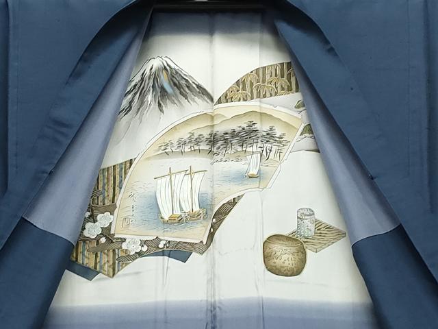 平和屋着物○男性 紬 アンサンブル 青褐色 正絹 逸品 未使用 CAAU9934vf