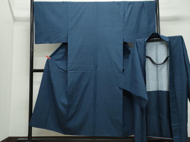 平和屋着物●男性　紬　アンサンブル　藍鉄色　正絹　逸品　CAAU9940vf