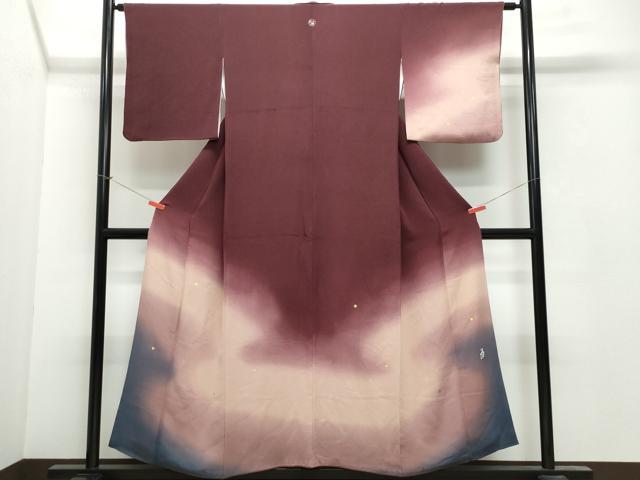 平和屋着物●人形作家・ホリヒロシ　訪問着　霞文　暈し染め　金彩　鬼しぼ縮緬　正絹　逸品　CAAU9955vf