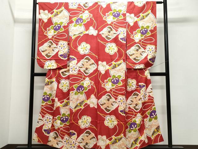 平和屋着物●小振袖　糸巻き舞花文　正絹　逸品　CAAU9966vf