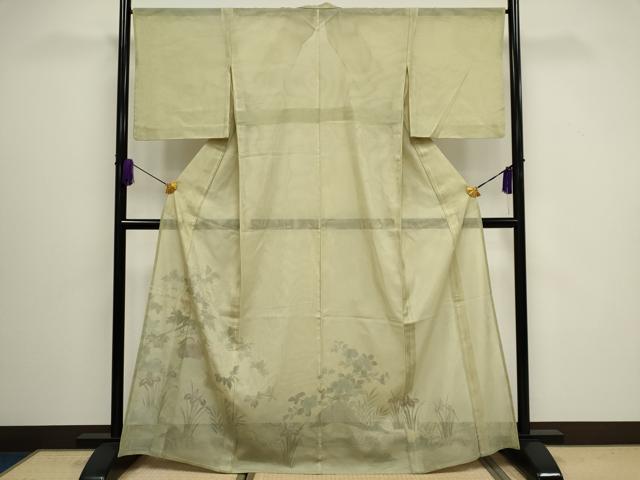 平和屋着物▽訪問着　単衣　無双　紗袷　紗×紗　休み鳥草花文　正絹　逸品　CAAV0892ou