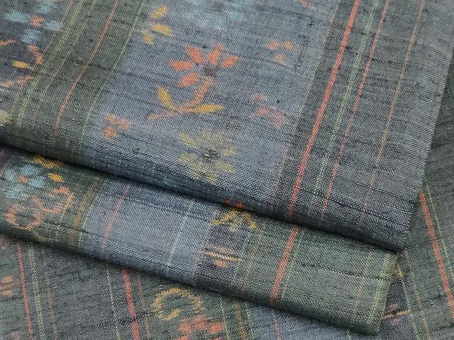 平和屋着物▽上質な小千谷紬　単衣　草花間道　正絹　逸品　CAAV0900ou