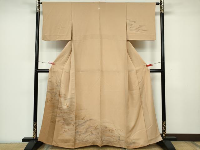 平和屋着物▽訪問着　単衣　刺繍　立波文　暈し染め　正絹　逸品　CAAV0977ou