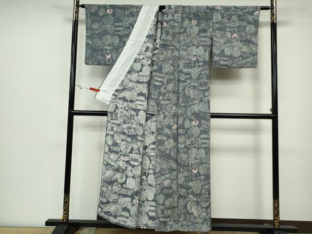 平和屋着物□上質な小紋 ろうけつ染め 花鳥横段文 正絹 逸品 AAAX9204cs