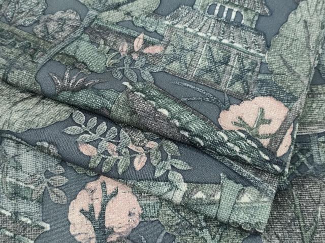 平和屋着物▽上質な小紋　単衣　ろうけつ染め　風景草木文　正絹　逸品　CAAV0983ou