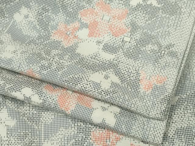 平和屋着物▽上質な紬　単衣　草木文　正絹　逸品　CAAV0984ou