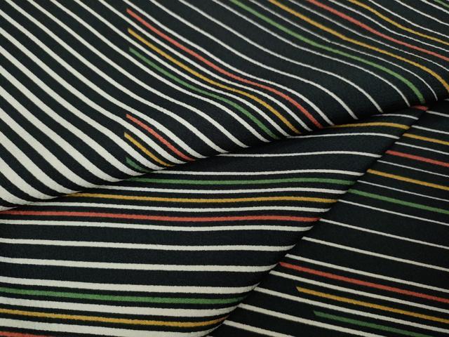 平和屋着物▽小紋　単衣　斜線文　黒地　洗える着物　CAAV3177ut