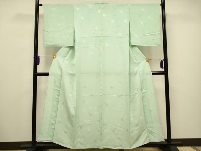 平和屋着物▽上質な色無地　単衣　飛鶴地紋　夏虫色　正絹　逸品　CAAV3697dy