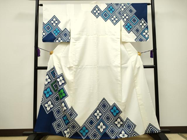 平和屋着物▽訪問着　単衣　菱花文　洗える着物　CAAV3705dy