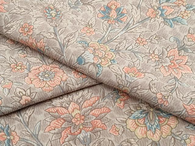 平和屋着物▽上質な小紋　単衣　更紗花文　正絹　逸品　CAAV3714dy