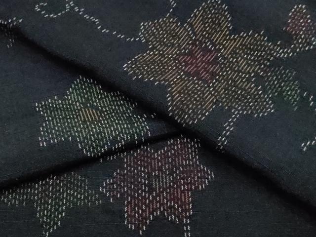 平和屋着物▽上質な紬　単衣　花唐草文　正絹　逸品　CAAV3738dy