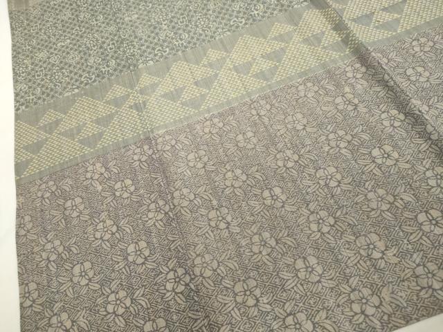 平和屋着物▽訪問着 単衣 紬地 横段草花文 正絹 逸品