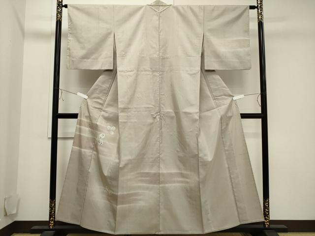 平和屋着物▽訪問着　単衣　紬地　刺繍　草花丸文　金彩　正絹　逸品　CAAV3763dy