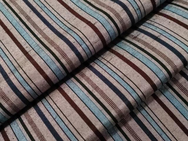 平和屋着物▽上質な紬　単衣　縞　正絹　逸品　CAAV3774dy