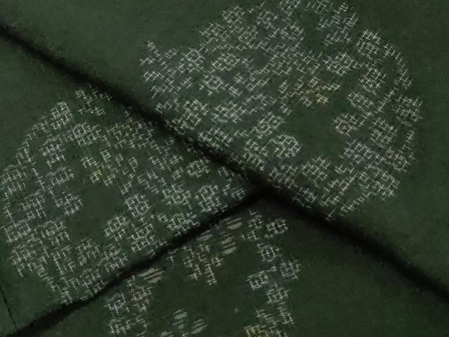 平和屋着物▽結城紬　単衣　120亀甲　草花丸文　正絹　逸品　CAAV3777dy