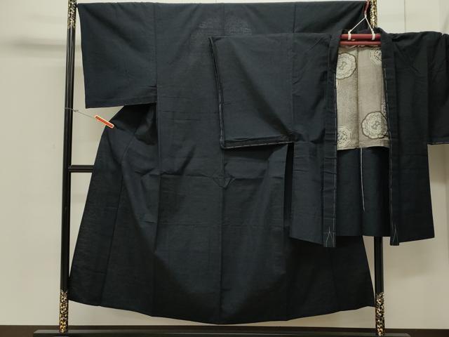 平和屋着物▽男性　紬　単衣　アンサンブル　濃紺地　正絹　逸品　未使用　CAAV3811dy