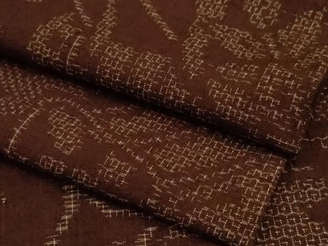 平和屋着物▽結城紬　単衣　80亀甲　風景文　正絹　逸品　CAAV3876dy