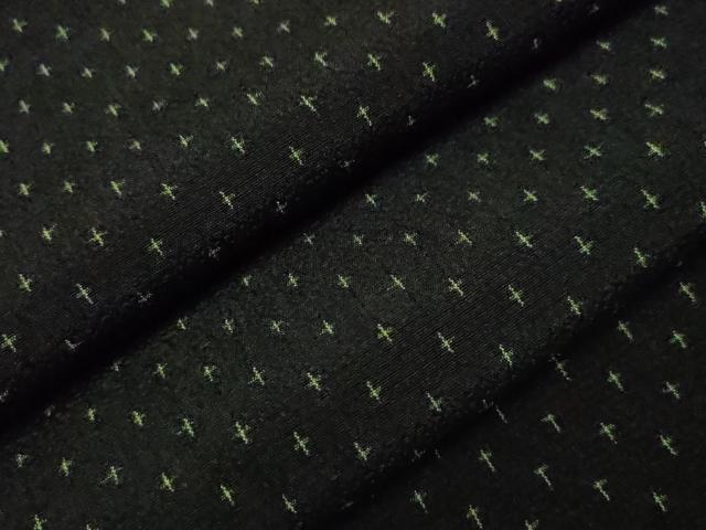 平和屋着物▽本塩沢　単衣　十字絣　黒地　正絹　逸品　CAAV3885dy