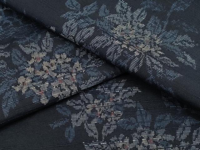 平和屋着物▽上質な紬　単衣　草花文　正絹　逸品　CAAV3892dy