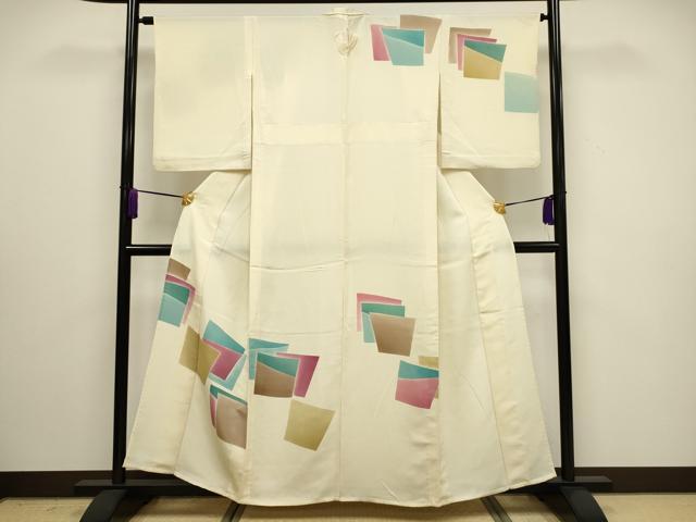 平和屋着物▽訪問着　単衣　色紙重ね文　正絹　逸品　未使用　CAAV3895dy