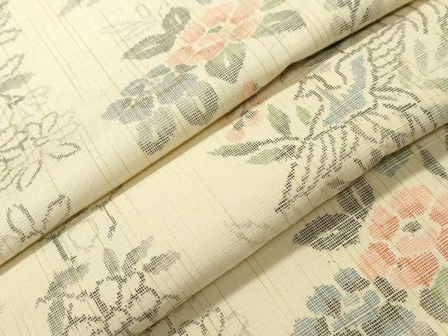 平和屋着物▽上質な紬　単衣　亀甲花鳥文　正絹　逸品　CAAV3897dy