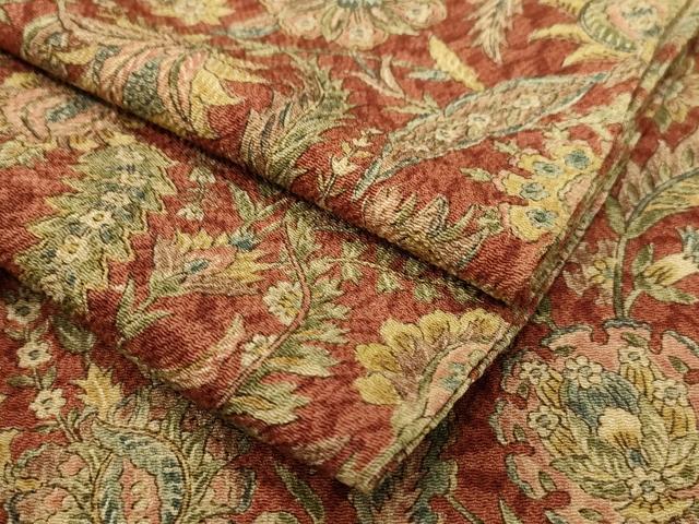 平和屋着物▽上質な小紋　単衣　更紗花文　鬼しぼ縮緬　正絹　逸品　CAAV3904dy