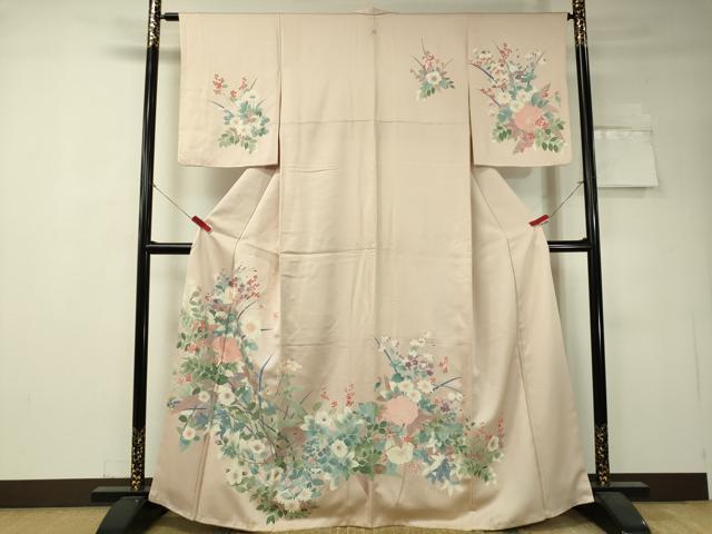 平和屋着物●訪問着　友禅　草花文　正絹　逸品　CAAV4710vp