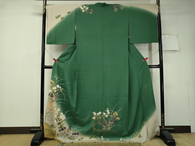 平和屋着物●皇室デザイナー　中村乃武夫　訪問着　草花文　暈し染め　金彩　正絹　逸品　CAAV4724vp