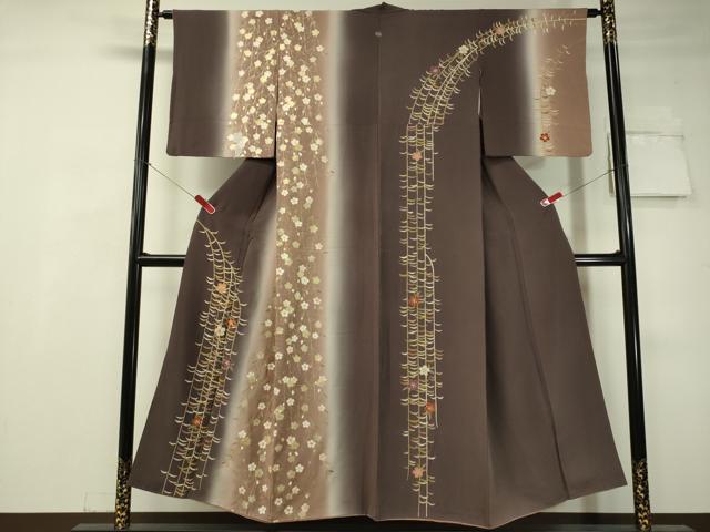 平和屋着物●訪問着　駒刺繍　枝垂れ桜　暈し染め　金彩　正絹　逸品　CAAV4768vp