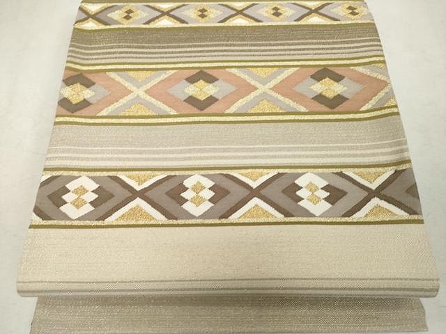 平和屋着物●太鼓柄袋帯　菱吉祥文　金糸　正絹　逸品　CAAV5202yk