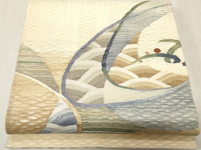 平和屋着物▽スリーシーズン　春夏秋　太鼓柄袋帯　櫛織り　立波吉祥文　正絹　逸品　CAAV5226yk
