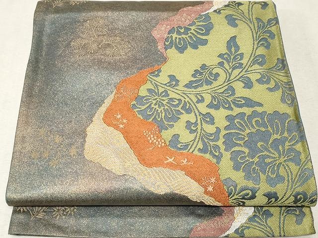 平和屋着物●西陣　河村織物謹製　手織り　六通柄袋帯　唐織　道長六歌選　金糸　引箔　正絹　逸品　CAAV5237yk