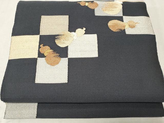 平和屋着物●八寸名古屋帯　作家物　瓢箪吉祥文　金銀糸　正絹　逸品　CAAV5245yk