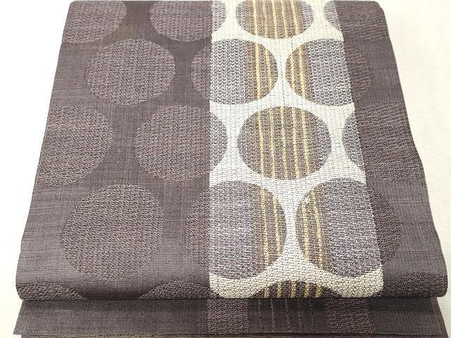 平和屋着物●太鼓柄袋帯　紬地　丸文　金糸　正絹　逸品　CAAV5251yk