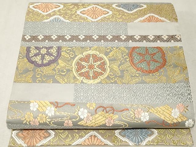 平和屋着物●六通柄袋帯　唐織　横段花唐草文　金糸　正絹　逸品　CAAV5262yk