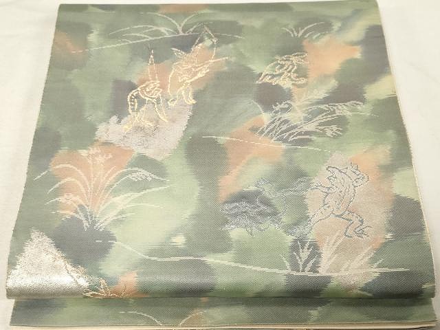 平和屋着物●西陣　服部織物謹製　六通柄袋帯　鳥獣戯画　こはく錦　金銀糸　正絹　逸品　CAAV5464yk
